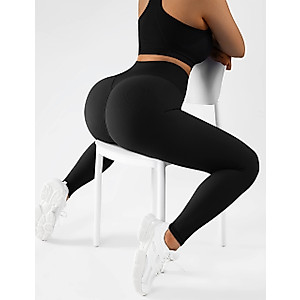 RXRXCOCO Ribbed Butt Lifting Leggings for Women Booty Gym Leggings High Waisted Workout Yoga Pants Black, X-Large