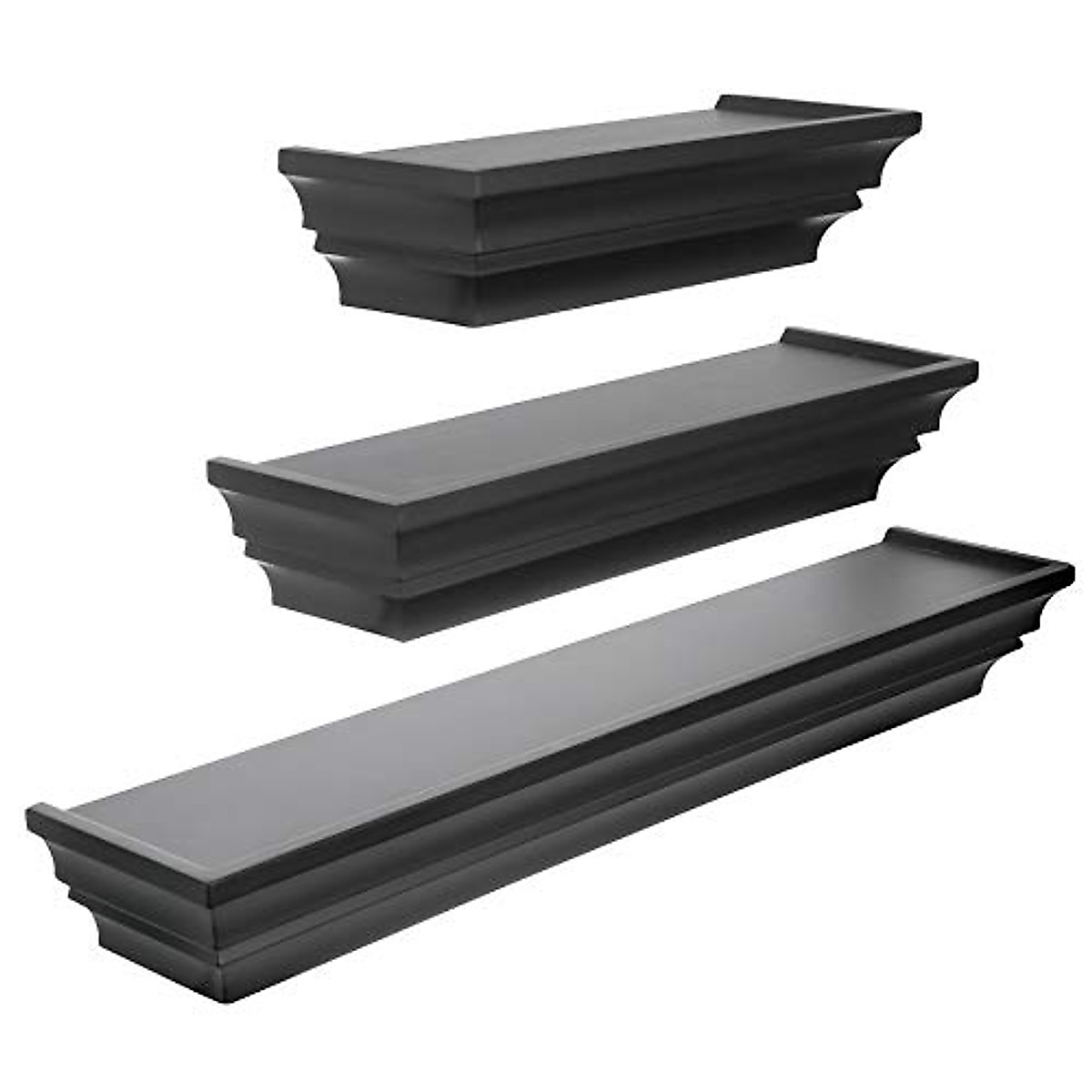 kieragrace Traditional Floating-Shelves, Set of 3 (12"W, 16"W, 24"W), Black
