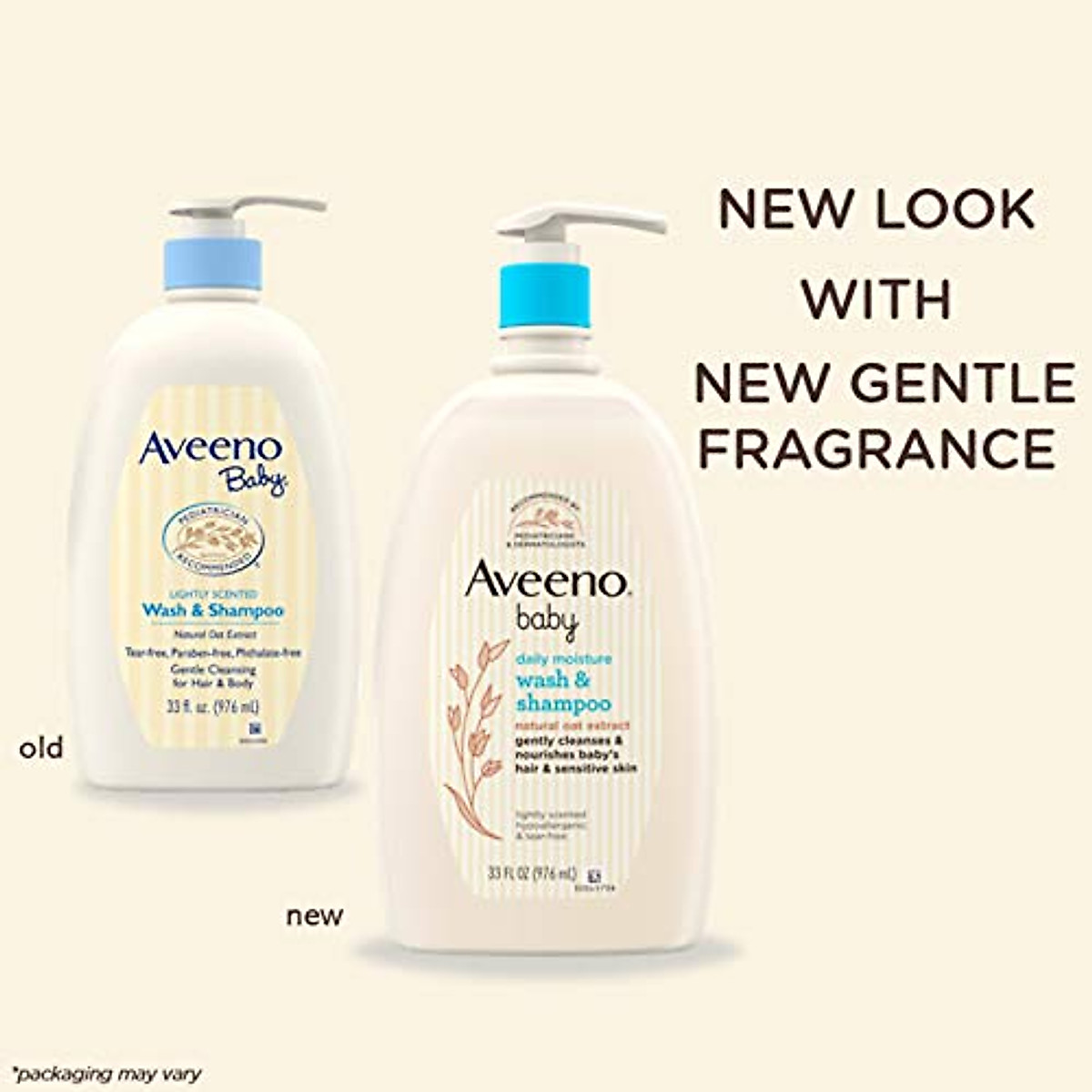 Aveeno Baby Daily Moisture Gentle Bath Wash & Shampoo with Natural Oat Extract, Hypoallergenic, Tear-Free & Paraben-Free Formula For Sensitive Hair & Skin, Lightly Scented, 33 fl. oz