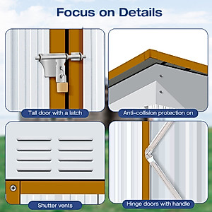 Lyromix 8' × 6' Metal Outdoor Storage Shed with Door & Lock, Waterproof Garde Storage Tool Shed with Base Frame for Backyard Patio,White-Yellow