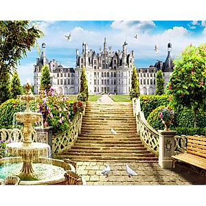 Custom Wallpaper 3D Photo Mural European-Style Garden Castle Landscape Wall Sticker 3D Wallpaper Wall Mural,200(W)140(H)cm