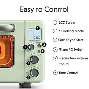 BUYDEEM T103 Multifunction Toaster Oven, No Pre-Heat Needed, 12QT 7-in-1 Mini Smart Digital Toaster Oven with Grill Rack and Baking Tray, 1600W (Cozy Greenish)