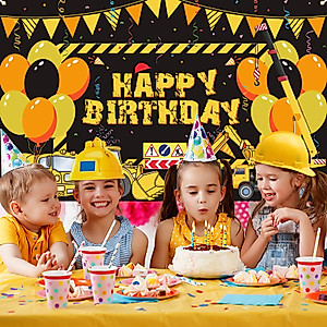 Construction Happy Birthday Banner Large Dump Truck Backdrop Excavator Crane Digger Background Party Supplies for Boys Kids Construction Baby Shower Birthday Party Decoration