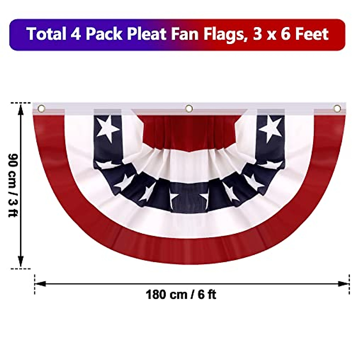 4 Pieces USA Pleated Fan Flag American Bunting Flags Patriotic United States Half Fan Banner with Grommets for 4th of July Decorations (1.5 x 3 Feet)
