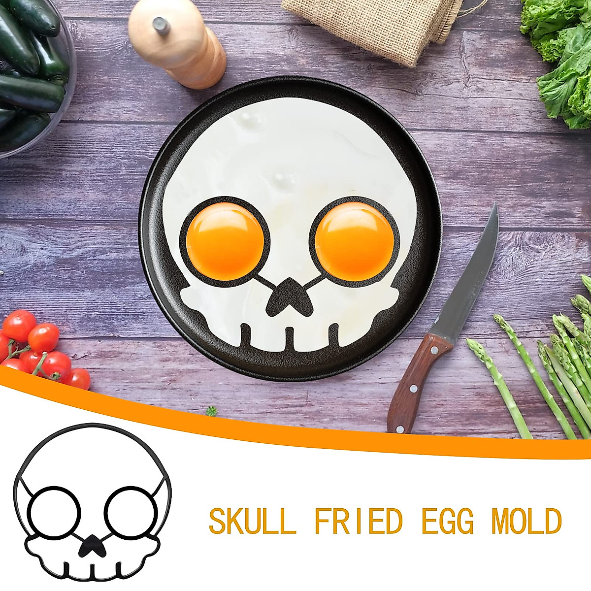 Halloween Horror Skull Fried Egg Mold, Breakfast Omelette Molds, Silicone Skull Cooking Shaper Ring DIY Accessory for Kitchen Camping