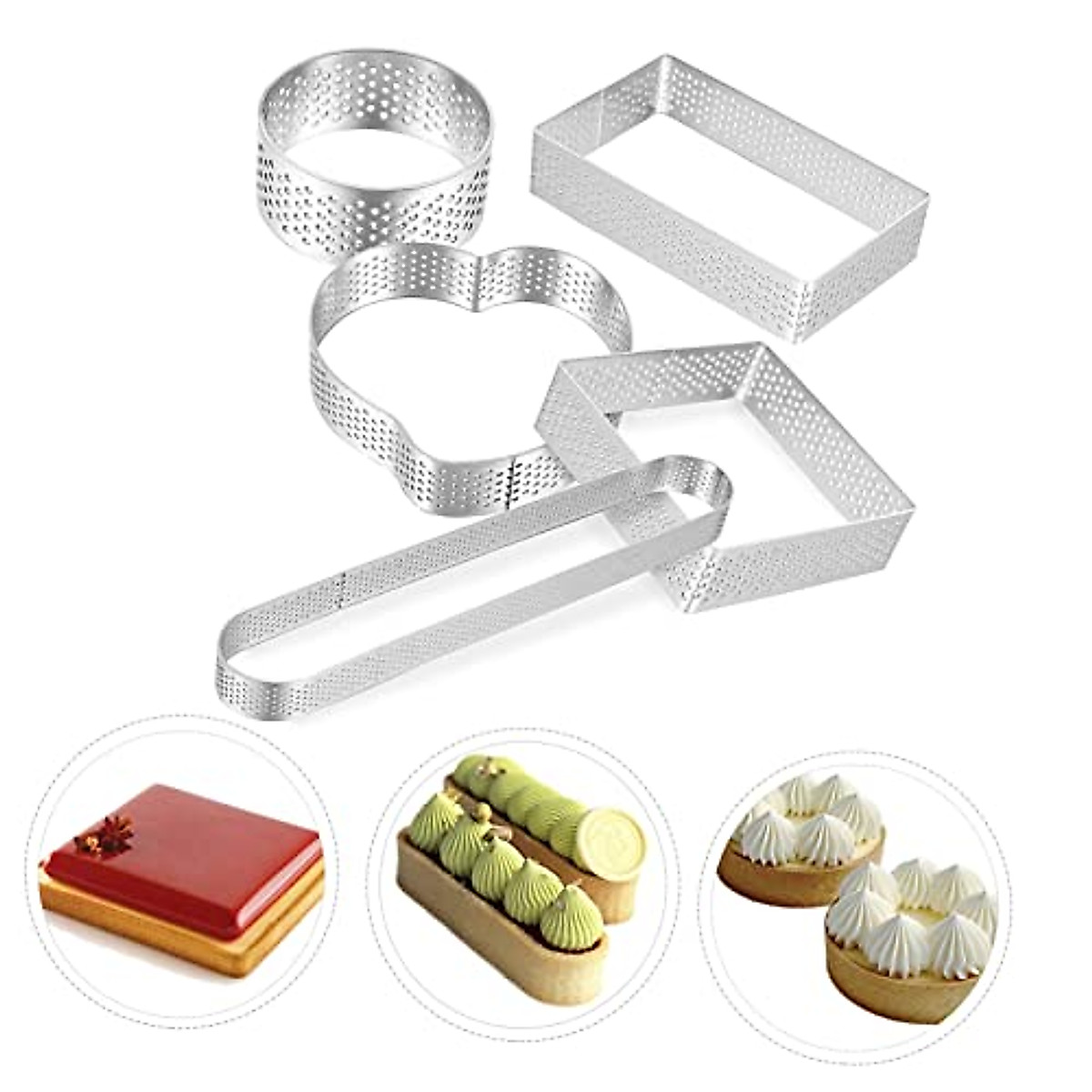 BESTOYARD 5 Pcs pastry mold Rings square cake ring tart baking pan perforated molds round tart ring fruitcakes Pastry Ring dessert molds corn cake perforation 304 stainless steel to rotate