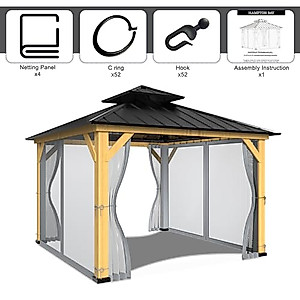 10-ft x 12-ft Gazebo Netting Replacement,Universal 4-Panel Mosquito Netting for Gazebo with Zippers(Only Netting)-Grey