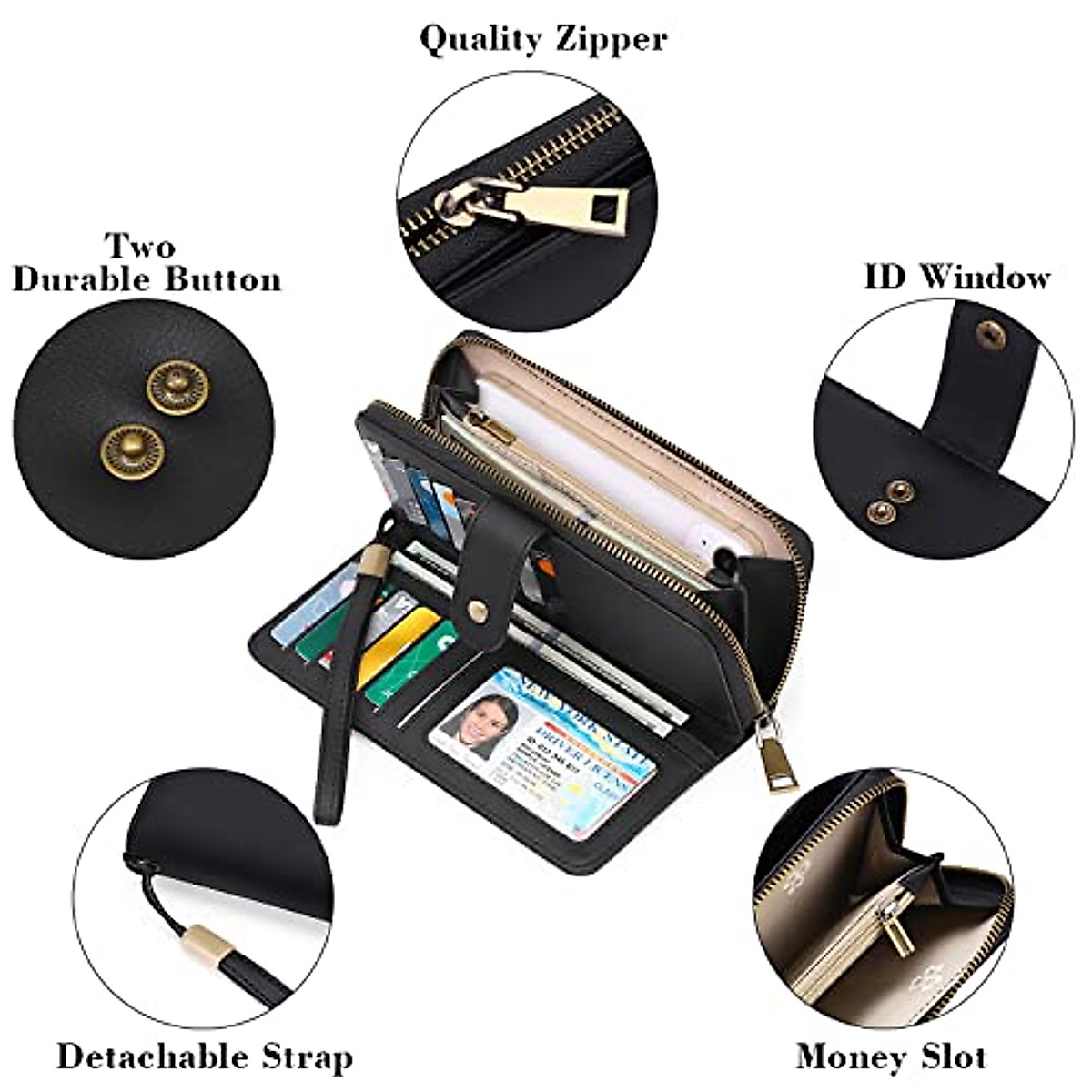 GAEKEAO Womens Wallet RFID Blocking Leather Zip Around Wallet Clutch Wristlet Large Capacity Travel Long Purse