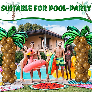 100 Pcs Palm Tree Leaves Balloons Coconut Balloons Set 10 Pcs Foil Green Coconut Tree Leaves Balloon 90 Pcs Brown Latex Balloons for Hawaii Luau Tropical Party Birthday Baby Shower (Stylish Color)