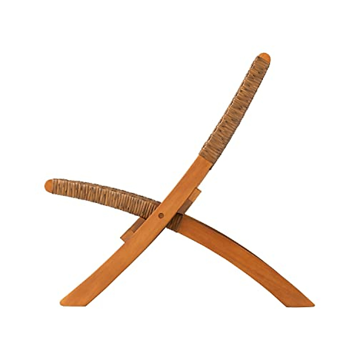 Patio Sense 64159 Sava Indoor Outdoor Folding Chair All Weather Wicker Low Slung Portable Seating Solid Acacia Wood Woven Seat & Back Indoors Porch Lawn Garden Fishing Sporting - Tan Webbing