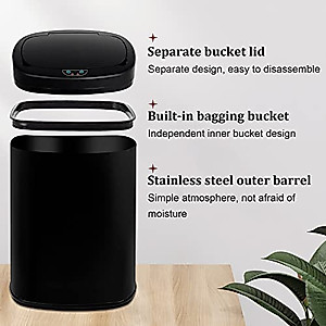 Better Choicet Kitchen Trash Can with Touch-Free Motion Sensor, Automatic Stainless-Steel Trash Can with Lid, Anti-Fingerprint Mute Designed Garbage Can Waste Bin,13.2 Gallon / 50 Liter (Black)