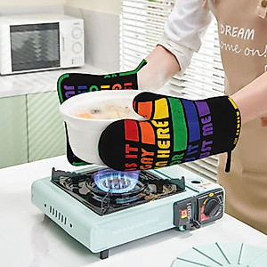 is It Gay in Here Or is It Just Me LGBTQ Gay Pride Oven Mitts and Pot Holders Sets for Baking Barbecue and Cooking Microwave Gloves Pot Rack Hot Pad
