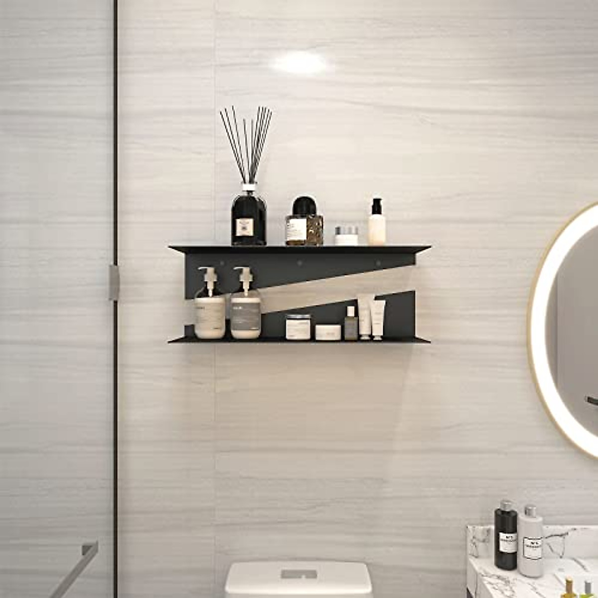 POEMAX Floating Shelves,Metal Wall Shelf Set of 2,Heavy-Duty Hanging Shelves,Multiple Combination Mode Wall Mounted Shelves