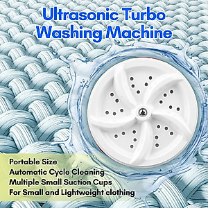 Irishom Ultrasonic Turbo Washing Machine Portable Mini Washer with USB Power Supply Suction Cups for Home Travel Business Trip
