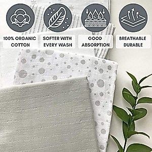 MOZAH Organic Muslin Swaddle Blankets - Baby Extra Large 47x47 inches - Baby Swaddle Blanket - Stars, Stripes, Dots, Grey - Unisex Muslin Blankets Girl or Boys