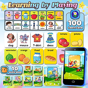 Kids Smart Phone Toys for Boys Girls Age 3 4 5 6 7 8 with Dual Camera 28 Puzzle Games 8G TF Card Music Video Audible Story Knowledge Card Toddler Learning Play Phone Christmas Birthday Gifts