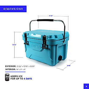 Titan Hard Ice Chest Cooler with Microban Protection - 20 Quarts (30 Can) Arctic Zone Cooler with Deep Freeze Insulation - Blue