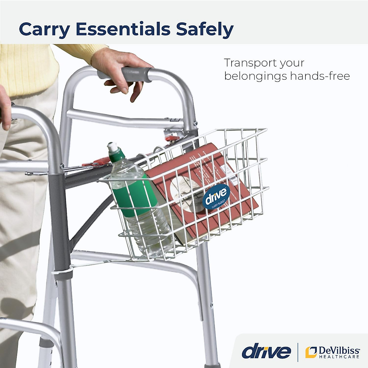 Drive Medical 10200B Walker Basket with Plastic Cup Holder, White