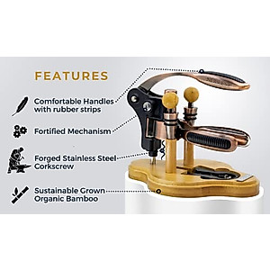 Wine Opener Set with Wooden Stand "NOBLESIP" [2023 Upgraded] 6 Pcs Kit: Foil Cutter, 2 Bottle Stoppers, Extra Corkscrew, Base & Designer Gift Box. Connoisseur Choice, Easily Removes all Corks (Bronze)