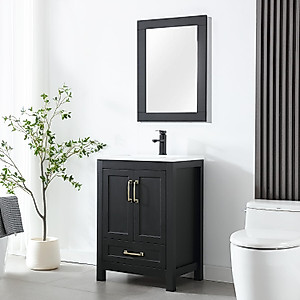 LUCKWIND 24” Bathroom Vanity with Sink, Modern Painted Bathroom Storage Cabinet with Ceramic Basin Sink Top, Faucet and Drawers Without Mirror, Black