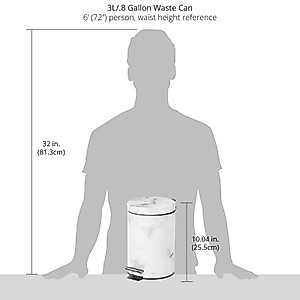 mDesign Extra Small Modern 3-Liter/.7 Gallon Round Metal Lidded Step Trash Can, Compact Garbage Bin with Removable Liner Bucket and Handle for Bathroom, Kitchen, Office, Garage - White Marble Print