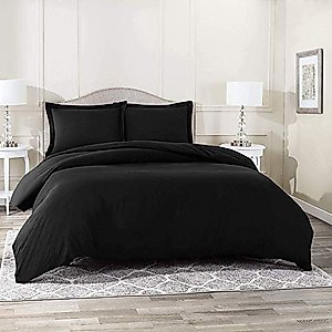 Yarns of Cotton 3 PC's Duvet Cover Set Soft Breathable Durable Comforter Cover with Zipper Closure 600 Thread-Count (1 Duvet Cover + 2 Pillowcase) (Twin-XL, Black Solid)
