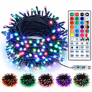 Brizled Color Changing LED Christmas Lights, 33ft 100 Lights String with Remote, Dimmable RGB Decorative Lights for Xmas Wreath and Holiday Decor
