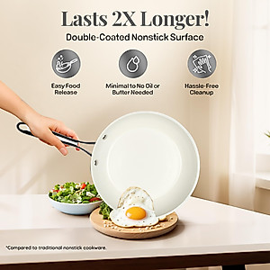 GOTHAM STEEL 20 Pc Ceramic Pots and Pans Set Non Stick, Kitchen Cookware Sets, Pot and Pan Set, Ceramic Cookware Set, Non Toxic Cookware Set, White Pots and Pan Set, Dishwasher Safe - Cream