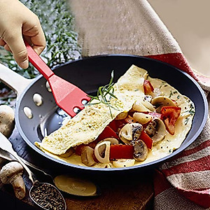 KUFUNG Mini Brownie Serving Spatula Flexible Nonstick Silicone Serve Turner Heat-Resistant Cookie Spatula Slotted Spatula for Flip Egg in Small Frying Pan Cookie Batter (Small, Red)