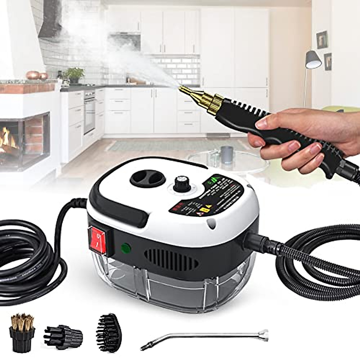 Pressure Steam Cleaner, 2500W Handheld High Temp Portable Steamer Cleaning Machine with 3 Brush Heads, for Home Use Grout Tile Car Detailing Kitchen Bathroom