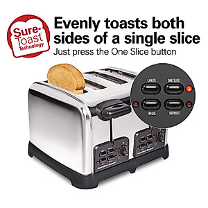 Hamilton Beach 24782 Retro Toaster with Wide Slots, Sure-Toast echnology, Bagel & Defrost Settings, Auto Boost to Lift Smaller Breads, 4 Slice, Polished Stainless Steel