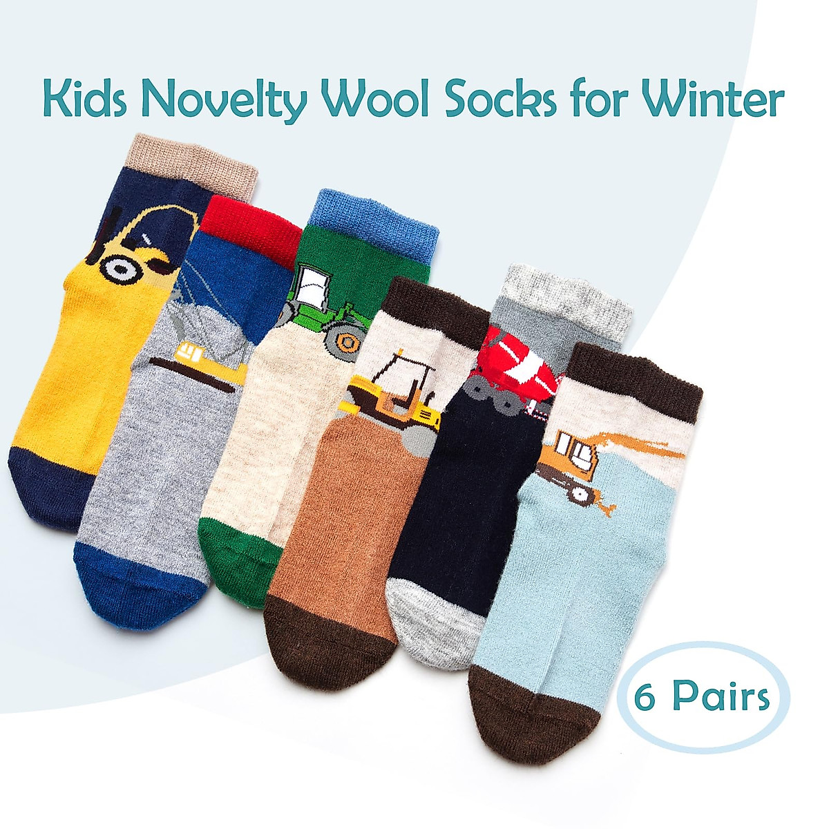 Moon Tree Little Boys Wool Socks Kids Warm Socks Winter Thermal Crew Socks 6 Pack 3-5 Years