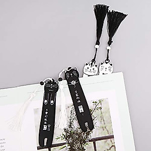BEERBINGER Bookmarks, Cute Cartoon Cat Wooden Book Page with Tassel Student Stationery School