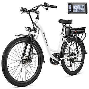 ANCHEER Electric Bike for Adults, 48V 499Wh Ebike, 26" City Commuter Bike with 48V Removable Battery, Up to 55 Miles, 3H Fast Charge, 7-Speed, Step-Thru Cruiser Bike for Women Men, UL 2849 Certified
