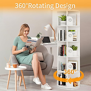 Hestiasko 5 Tier Rotating Bookshelf, 360 Rotating Bookcase, Spinning Bookshelf Tower for Kids & Adults, Corner Bookshelf for Small Space, Revolving Bookcase for Bedroom, Living Room, White
