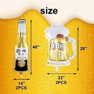 Siticoto Beer Cup Balloon, 40 inch Beer Bottle Mylar Balloons Large Foil Beer Cups Cheers Balloon for Summer Party, Beer Festival, Birthday Party Christmas Wedding Decorations (4Pcs)