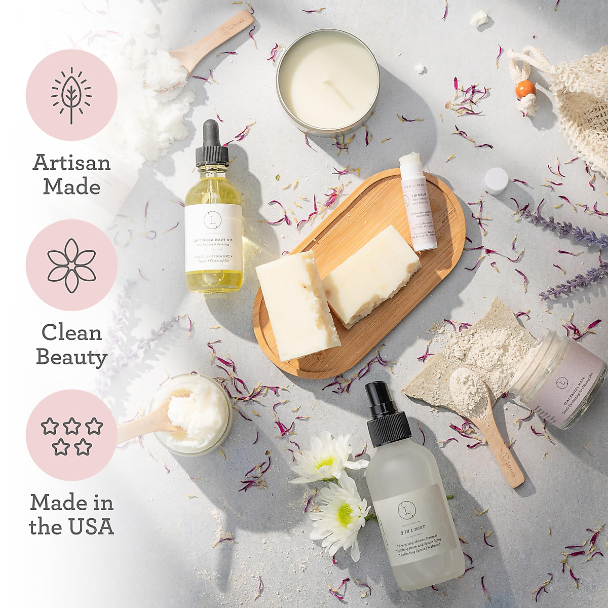 Lizush Luxury Bath Gift Baskets Set for Women - 9 Piece Lavender Spa Gifts for Women, Mothers Day Gifts for Mom, Birthday Gifts For Women, Self Care Gifts For Wife - Handmade In The USA