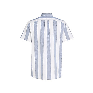 Tommy Hilfiger Men's Short Sleeve Linen Blend Shirt, Regular Fit, Ultra Blue/Optic White, Medium