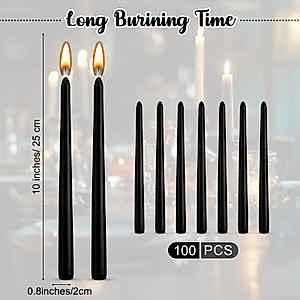 Nuanchu 100 Pcs Black Taper Candles 10 Inch (H) Dripless Tapered Candles Smokeless Long Candles Tall Unscented Dinner Candle for Household Wedding Party Home Decor Candlesticks, Long Burning
