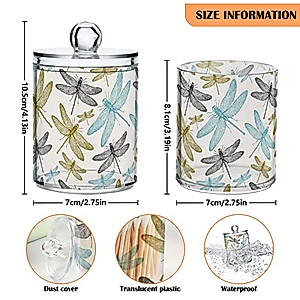 UMIRIKO Dragonfly Qtip Holder Dispenser for Cotton Swabs with Lids 2 Pack, Plastic Apothecary Jars for Cotton Ball, Pads, Floss H080239