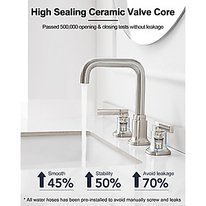 HOIGY 8 Inch Widespread Bathroom Faucet Brushed Nickel Bathroom Sink Faucet 3 Hole, 360 Degree Swivel Bathroom Faucets for Sink, 2 Handles Bath Faucet with Pop-Up Drain, 5 Mins Easy Installation