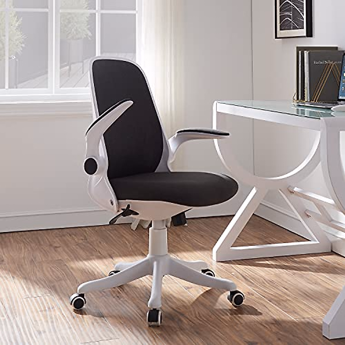 VECELO Black Desk Wheels/Armrests Modern Office Adjustable Home Computer Executive Chair Height Task/Work 360° Swivel 39" H