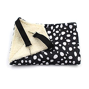 2 Pack Small Animal Hammock Soft Fleece Sleeping Bed for Mice Rat Chinchilla Guinea Pig Ferret Kitten Cat Rabbit (M: 13.76x13.76inch, Black White Dot)