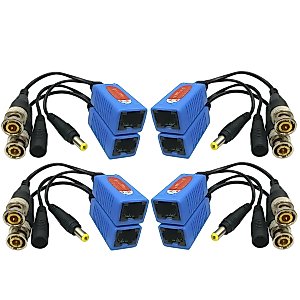 Igreeman 4 Pair Passive Video Balun BNC to RJ45 Adapter with Power, 1080P-8MP Surveillance Analog Camera Ethernet Cable Transceiver, Cat5e/Cat6 Cable to BNC Male Connector
