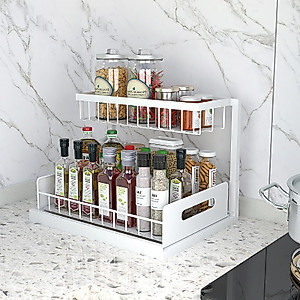 bukfen Under Sink Organizer, Pull Out Home Organizers 2-Tier Slide Out Sliding Shelf Under Cabinet Storage Multi-Use for Under Kitchen Bathroom Sink Organizers and Storage,White,2 Pack