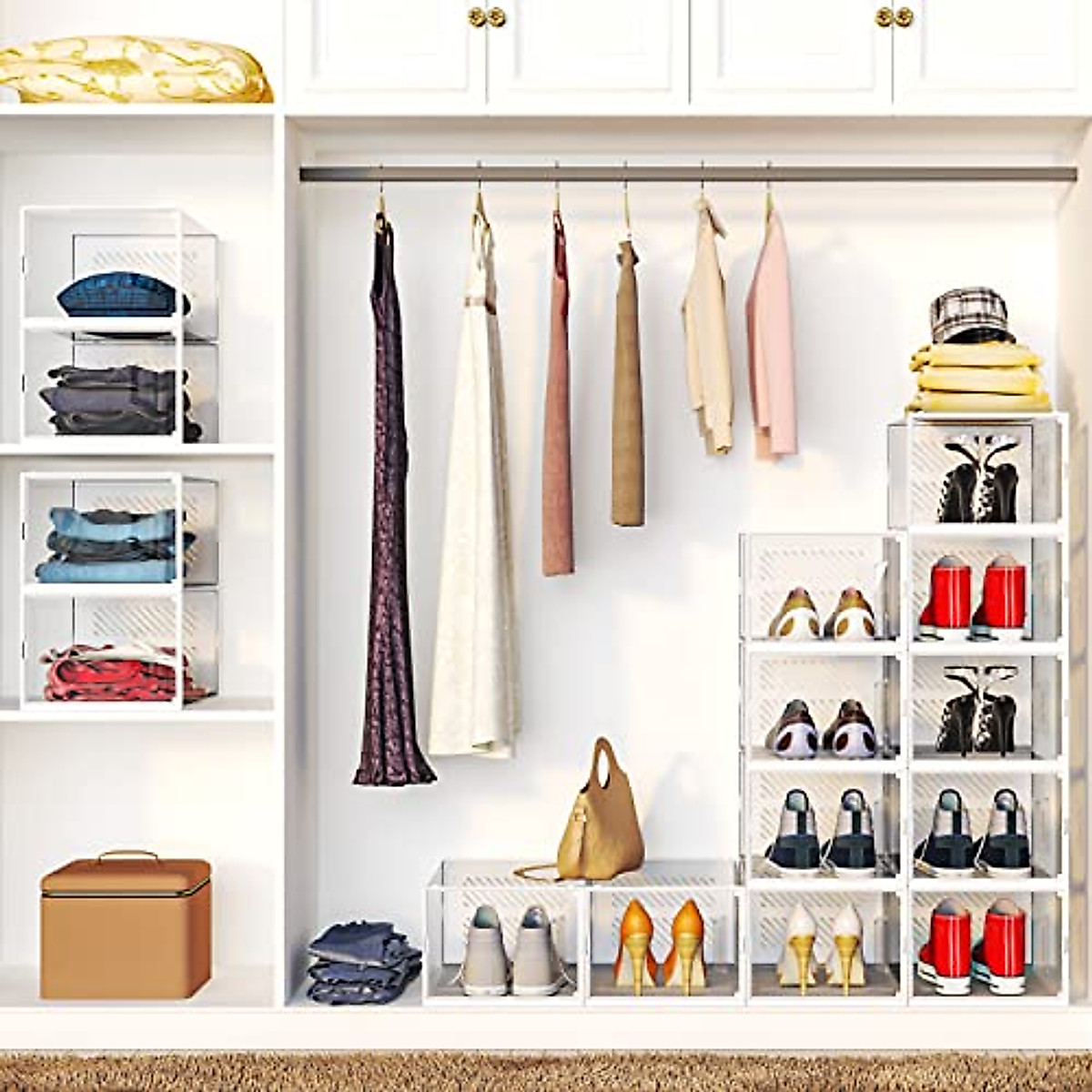 Extra Large Shoe Storage Organizer, 12 Pack Shoe Boxes Clear Plastic Stackable, Shoes Organizer for Closet, Clear Shoe Boxes Stackable, Sneaker Storage for Sneakerheads, Shoe Containers Shoe Bins Shoe Holders, Fit for Men/Women US Size 13