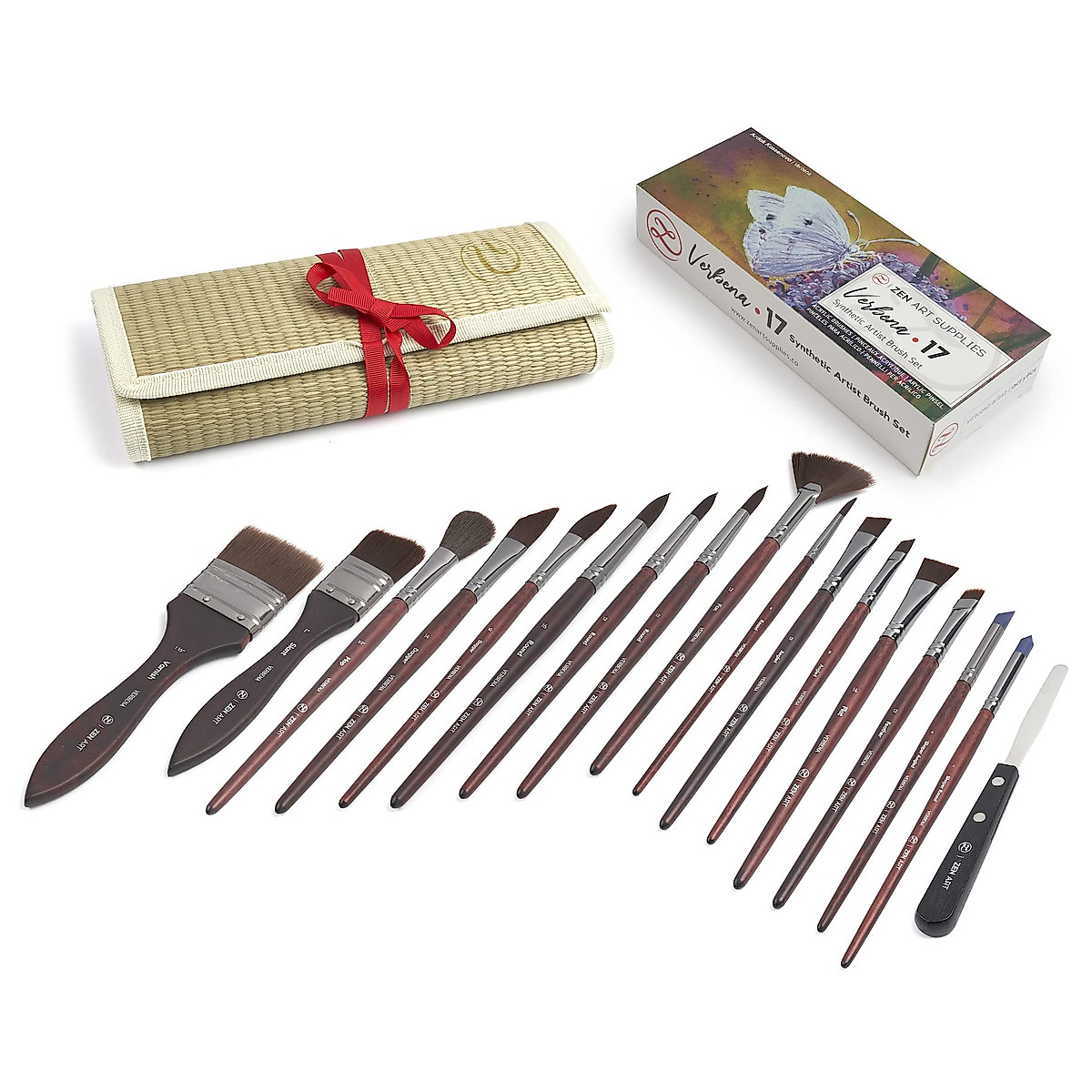 Professional Synthetic Brush Set for Acrylics - 17-Piece Artist Water Media Paint Brushes for Acrylics, Watercolor, Gouache. Beginner-Friendly with Great Flow Control and Snap - Verbena Set by ZenART