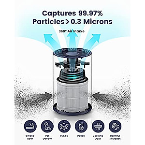 TCL Air Purifier for Home Room Bedroom True H13 HEPA Air Filter Remove 99.97% Smoke Odor Pet Dander Dust Pollen Mold Air Cleaner Metal Design with Night Light