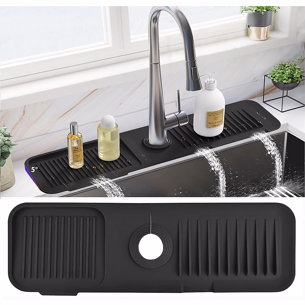 KEEGOP Faucet Mat for Kitchen Sink, Silicone Faucet Mat Dish Soap Sponge Holder for Kitchen Sink Accessories Gadgets, Drying Mat for Kitchen Counter Bathroom Kitchen Sink Splash Guard