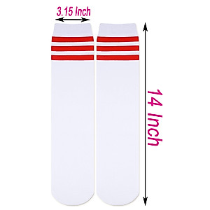 Henwarry Kids Toddler Soccer Socks Classical Stripes Cotton Soft Over the Calf Tube Socks for Boys Girls (A05-Red/White)